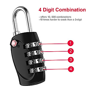 ZHEGE Luggage Locks TSA Approved, 4 Digit Small Combination Padlocks for Travel, Zipper Lock for Suitcase, Backpack, Tent, Gym Lockers, etc. (Black, 2 Pack)