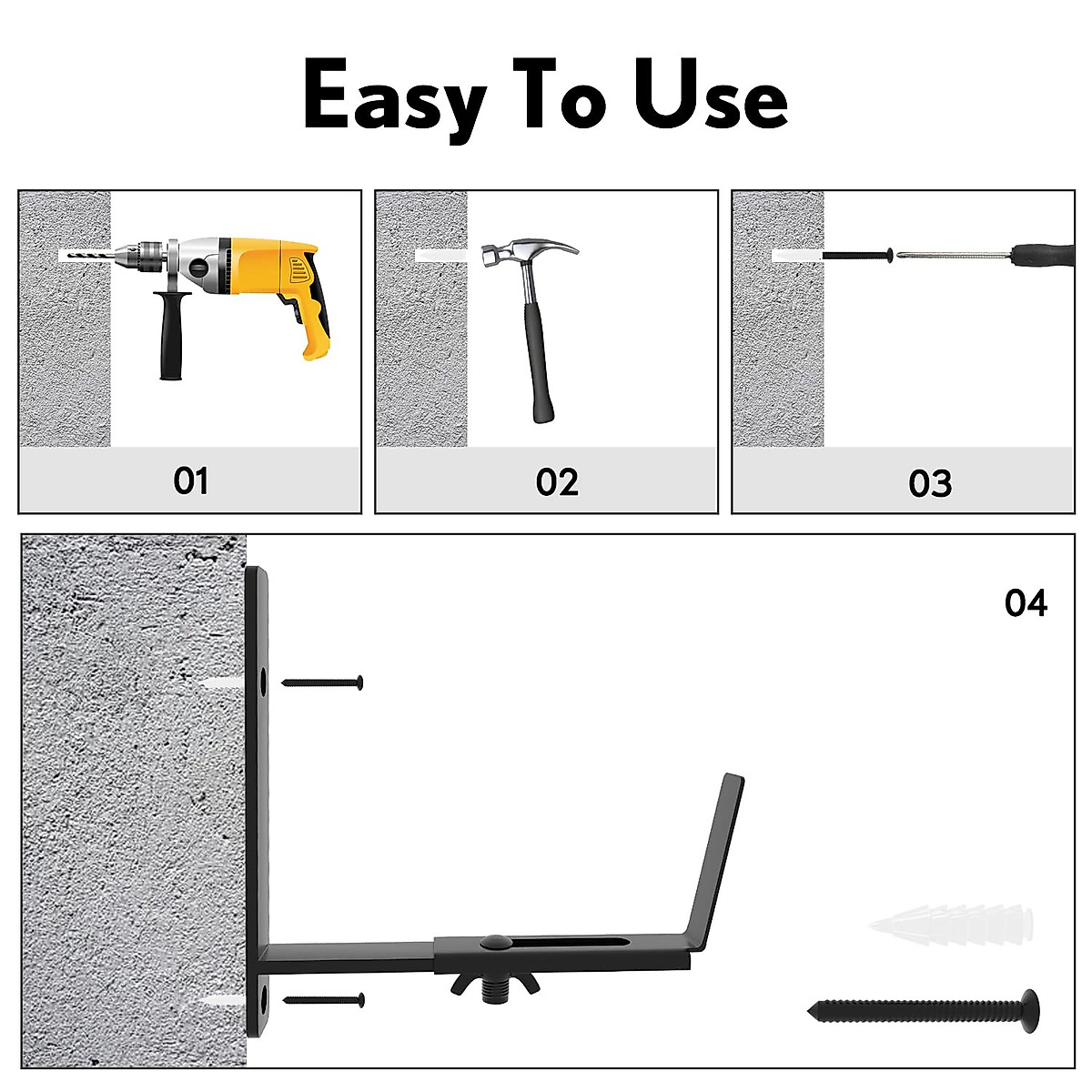 Adjustable Window Planter Box Brackets (6 to 12.5 in),Heavy Duty Wall Mount Holder for Windowsills,4 Packs Outdoor Hanging Brackets,Black