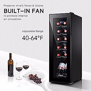 STAIGIS 12 Bottle Compressor Wine Cooler Refrigerator, Small Freestanding Wine Fridge for Red, White and Champagne, Mini Fridge with 40-66F Digital Temperature Control Glass Door
