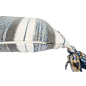 Creative Co-Op Blue, Grey & Cream Striped Cotton Blend Lumbar Tassels Pillows, 1 Count (Pack of 1)