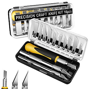 DIYSELF 16-Piece Craft Knife Set with 100 Pack Exacto Knife Blade Refills #17, SK5 Carbon Steel Exacto Blades Refill Craft Art Knife Replacement Blades for Hobby, Scrapbooking, Stencil