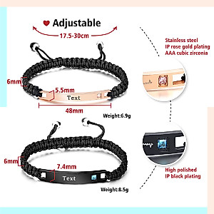 ShineSand Personalized Couples Bracelet for Women Men, Custom Name Bracelets Engraved Promise Words Relationship Bracelets Customized Gifts for Him and Her