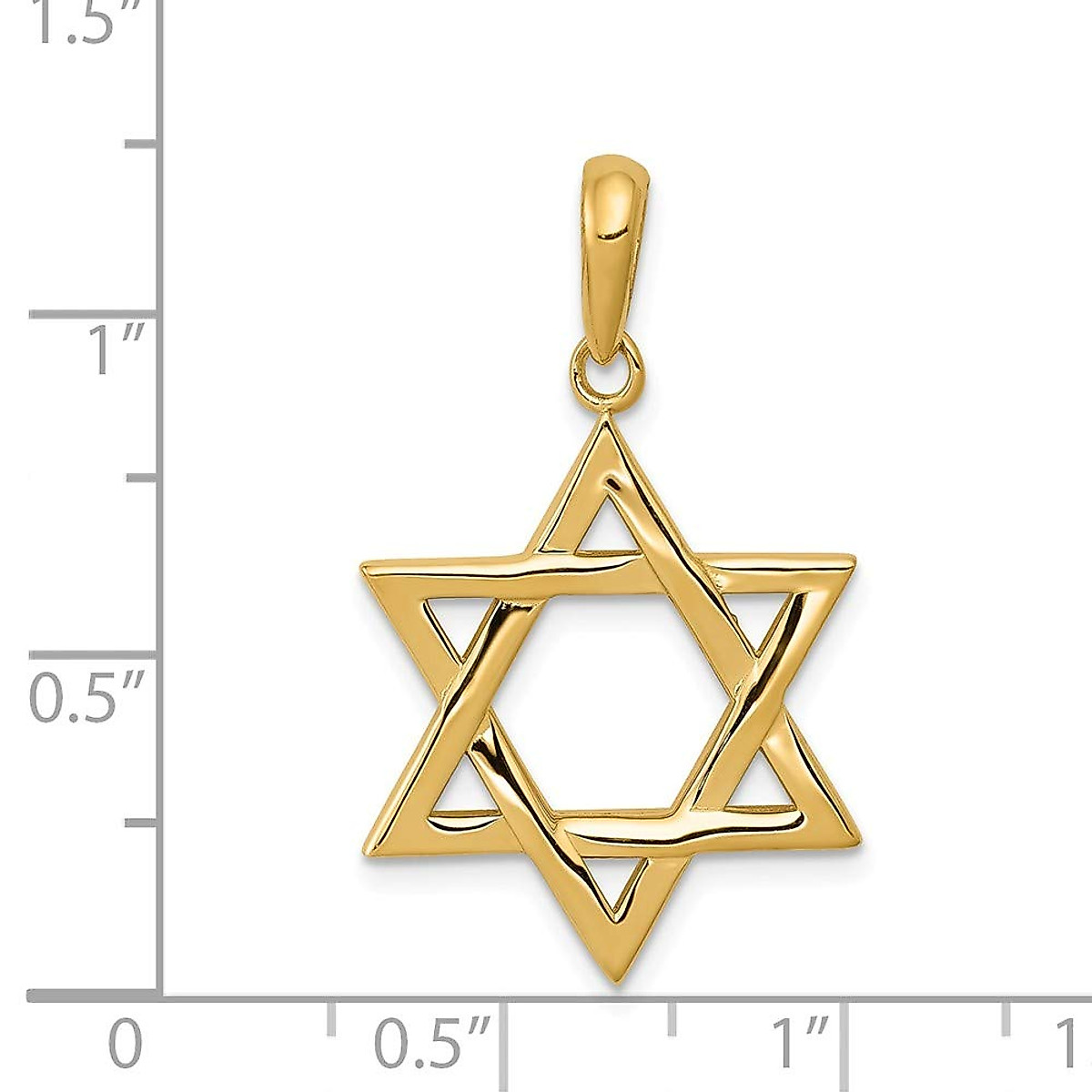 Solid 14k Yellow Gold Star of David Lucky Jewish Pendant Charm - 33mm x 20mm