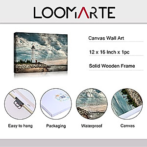 Lighthouse Wall Art Coastal Teal Picture Ocean Seascape Canvas Prints Landscape Beach Turquoise Blue Nature Paintings Bathroom Living Room Bedroom Skyline Nautical Scenery Artwork 12x16 Inches