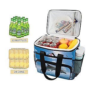 Cooler Bag Large Camping Cooler Tote Animal Dolphin Sea Ocean Lunch Cooler Bag Insulated Waterproof Lunch Box for Picnic Beach Travel, Reusable Leakproof