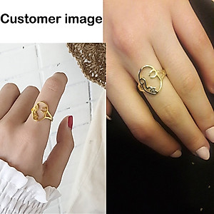 AOCHEE Human Face Rings Statement Ring Open Adjustable for Women Vintage Accessories (Gold)