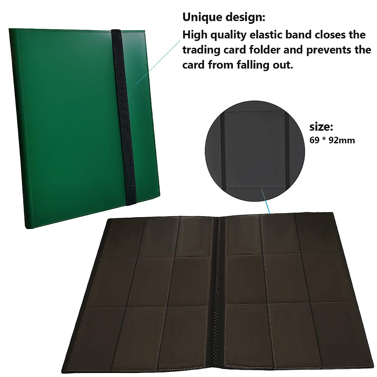 360 Pockets Trading Card Sleeves, Side Loading Pocket Binder, Album Pages Card Collector Coin Holders Wallets Sleeves Set (Black 360)