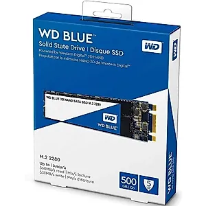 Western Digital 500GB WD Blue 3D NAND Internal PC SSD - SATA III 6 Gb/s, M.2 2280, Up to 560 MB/s - WDS500G2B0B