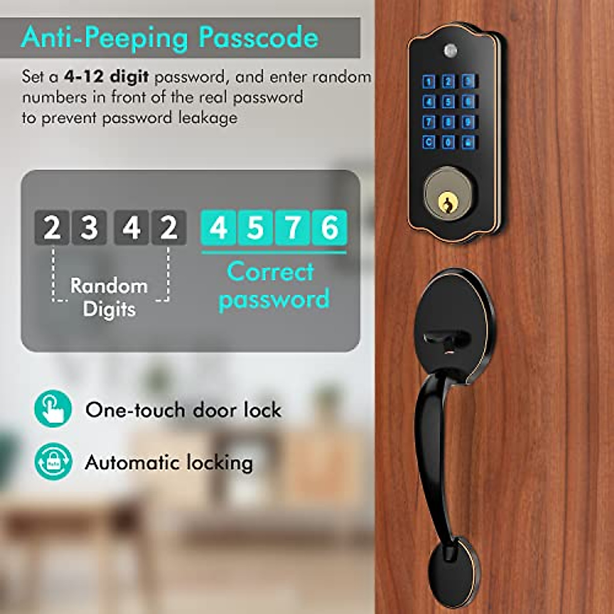 Keyless Entry Door Lock, DIHOOM Electronic Smart Lock, High Security Front Door Lock Easy to Install, Auto Lock Keypad Deadbolt Featuring SmartKey, 10 Customizable User Codes