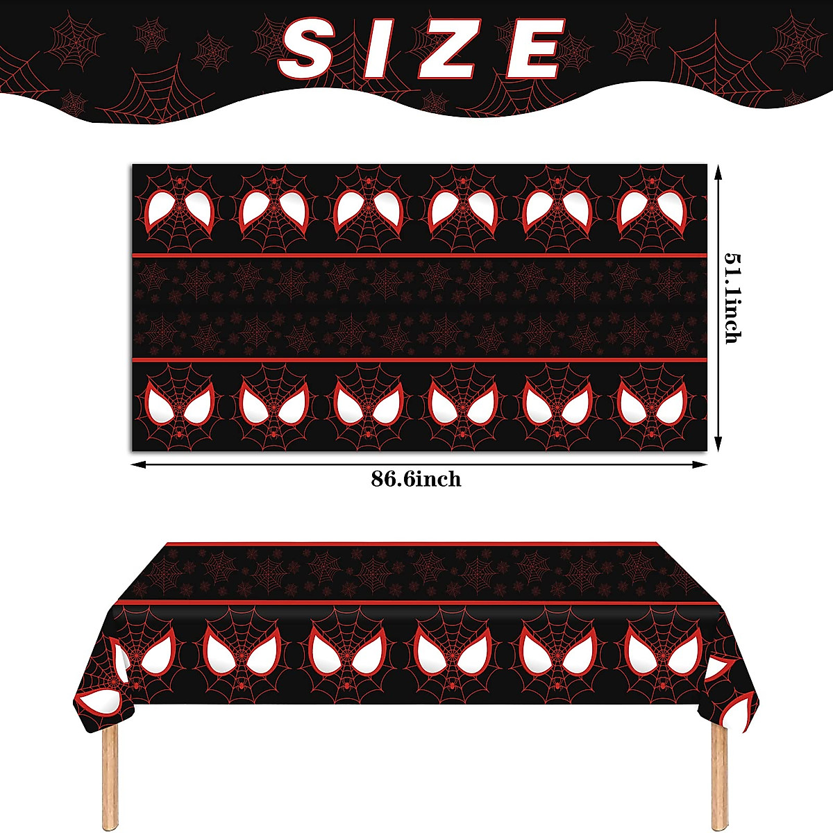 QICI 3PCS Black Spider Birthday Party Tablecloth 51.2 x 86.6 inch, Plastic Tablecloth Spider Party Table Cover for Kids Birthday Party Supplies Decorations