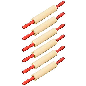 Mini Rolling 7.5 Inch (Pack of 6) Rolling Pin for Play Dough - Wood Kids Rolling Pin For Little Bakers, With Red Handles Arts and Crafts Clay Roller, 7.5" (6-Pack)