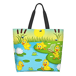 Gelxicu Cute Duck Shoulder Tote Bags Duck Casual Bag Cute Animal Shoulder Handbags Grocery Bags