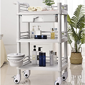 Rolling Utility Cart,Qiwey Utility Cart with Big Drawer,3-Tier Esthetician Cart with Wheels for Beauty Salon SPA Commercial Hospital Office Lab Cart