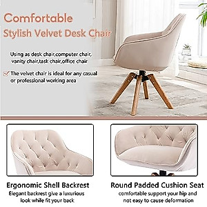 Gnrolaz Swivel Desk Chairs No Wheels,Cute Vanity Chair with Tufted Shell Back & Wood Legs,Comfortable Home Office Desk Chairs/Rolling Chair/Task Chair/Computer Chairfor Living Room,Bedroom,Makeup Room
