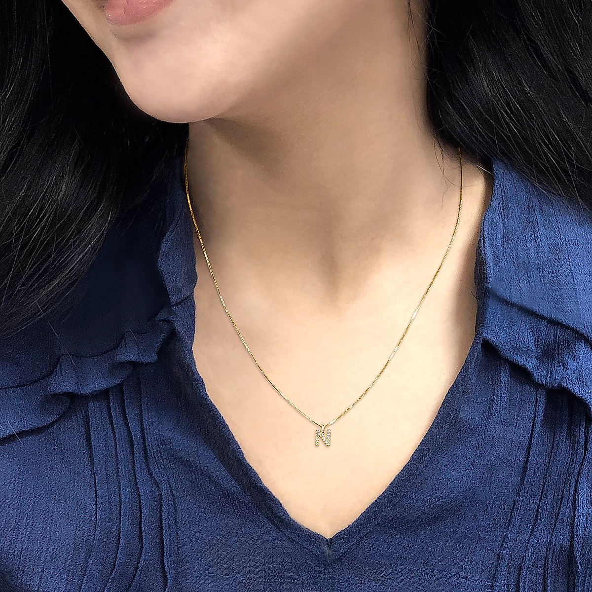Diamond Wish 14k Yellow Gold Letter N Diamond Initial Pendant Necklace (1/10cttw) with 18-inch chain