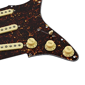 FLEOR Alnico 5 Prewired Strat Pickguard 3 Single Coil Pickups Loaded Electric Guitar Pickguard-Brown Tortoise Shell