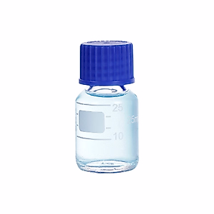Pastein 10 Pieces 25 mL Graduated Round Reagent Media/Storage Glass Bottle With GL25 Blue Polypropylene Screw Cap
