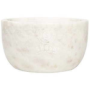 SHASH Marble Shaving Bowl, White - Lather Mug with Interior Grooves Builds a Rich, Foamy Froth - Retains Heat for a Close, Comfortable Shave - Compact, Sophisticated Design (White)