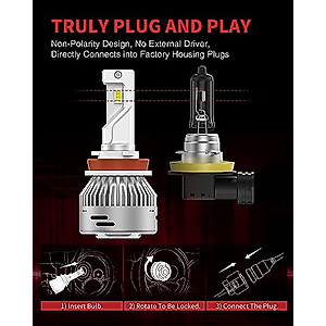 LASFIT H11 LED Bulbs, 2023 Upgrade H8 H9 H16 LED Light Bulbs 6000LM Super Bright Conversion Kit Plug and Play, Non-Polarity-2 Bulbs