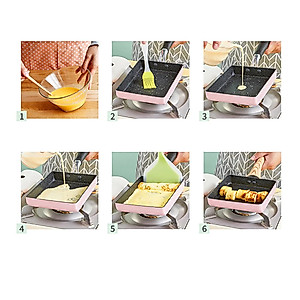 Japanese Omelet Pan, 6"x 7" Non-Stick Tamagoyaki Egg Pan, Rectangle Pan with Anti Scalding Bakelite Handle, Aluminum Japanese Egg Pan for everyday simple breakfast, All Stoveps Compatible, Pink