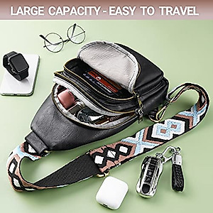 KFXFENQ Sling Bag for Women PU Leather Sling Bags for Women Crossbody Fashion Sling Backpack Multipurpose Chest Bag for Cycling (Black)