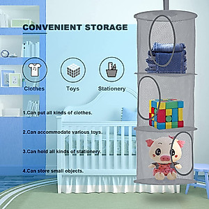 coastal rose 2Pcs Stuffed Animal Storage Foldable Stuffed Animal Net or Hammock Organizer, 3 Compartments Hanging Mesh Toy Storage Hammock for Kid Room Toys, Gloves, Hats, Socks（Grey）