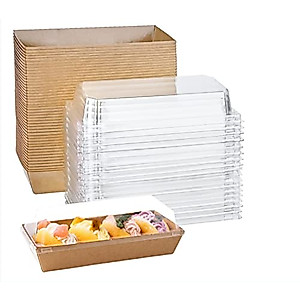 XIAOHONG 50 Pack Paper Charcuterie Boxes with Clear Lids, 7.5'' Brown Disposable Food Containers Bakery Boxes for Sandwich,cake roll, Hot Cocoa Bombs, Strawberries, Cookies
