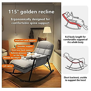 Adult Rocking Chair Adjustable Back Recliner Chair for Living Room Patio Balcony,Glider Rocker Upholstered Armchair, Sturdy Metal Frame,Modern Leisure Chair (Color : Dark Grey)
