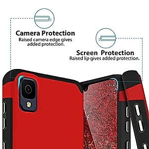TJS for Alcatel TCL 30 Z T602DL Case, TCL 30 LE Case, with Tempered Glass Screen Protector, Dual Layer Hybrid Shockproof Drop Protection Impact Phone Case Cover for TCL 30Z / TCL 30LE (Red)