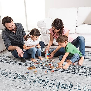 8x10 Area Rugs for Living Room Bedroom: Large Machine Washable Rug with Non-Slip Backing Non Shedding Stain Resistant, Soft Geometric Moroccan Carpet for Dining Room Nursery Home Office - Blue/Ivory