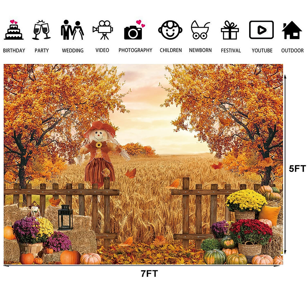 LTLYH 7x5ft Autumn Backdrop Fall Forest Theme Banner Photo Backdrops Thanksgiving Harvest Season Party Banner Decor Photoshoot Backdrops 201