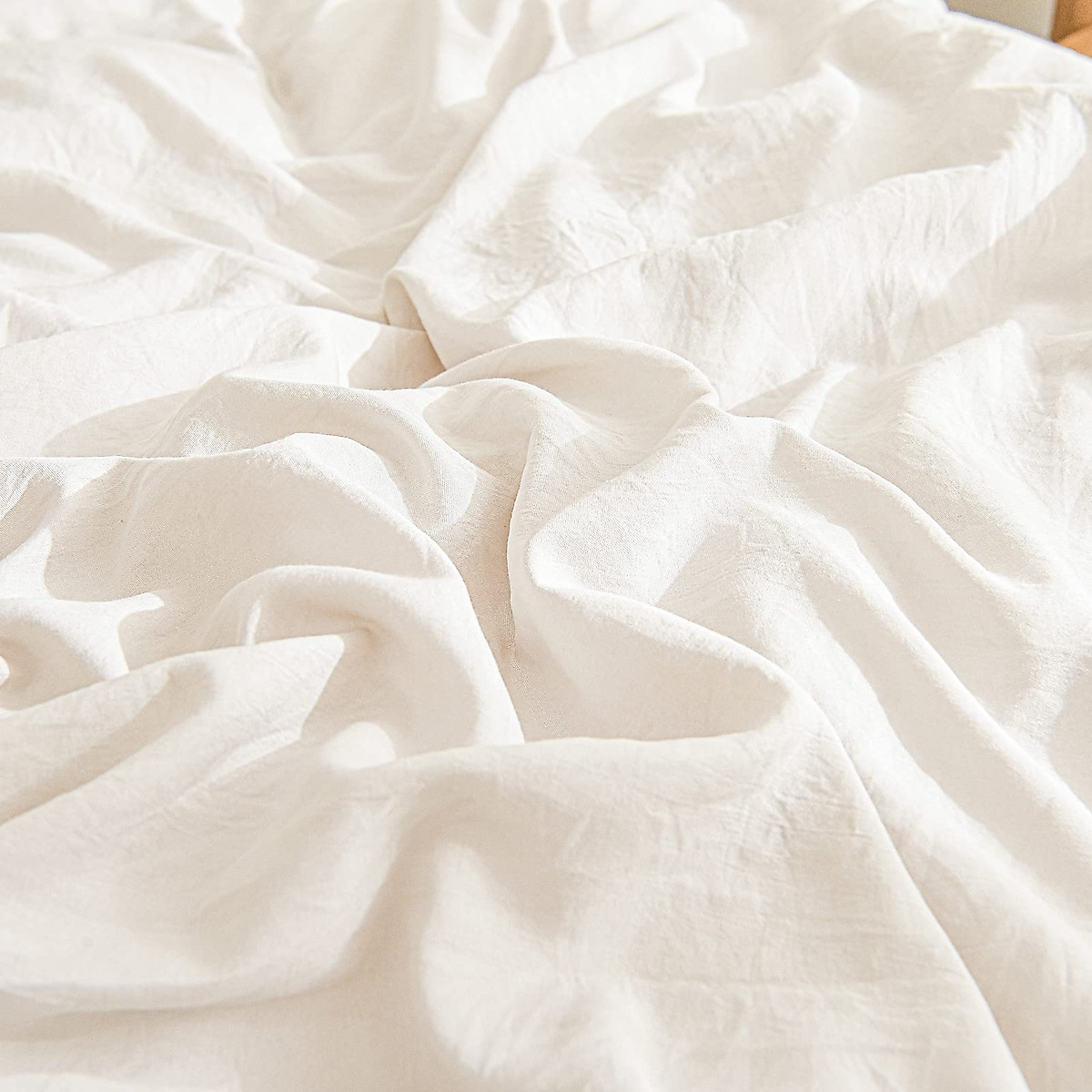 Ruffle Bedding Set Beige Duvet Cover Set 100% Washed Microfiber Breathable Soft Cream Grey Pattern Shabby Chic Ruffle Fringe Duvet Cover Set King 1 Duvet Cover 2 Pillowcases (No Comforter Included)