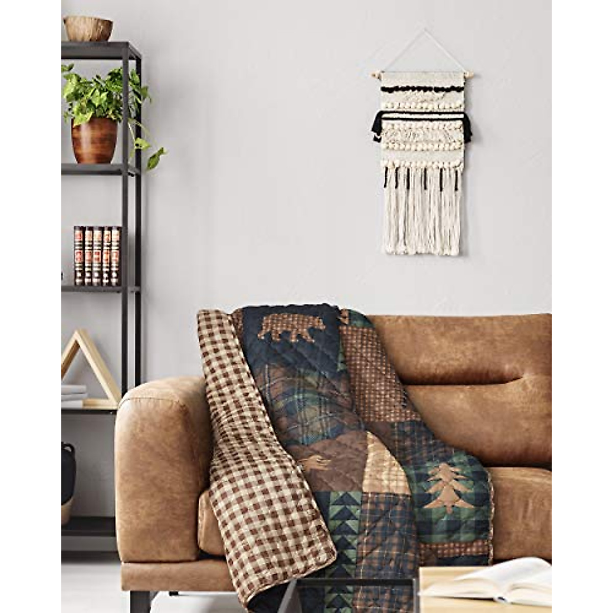 Donna Sharp Throw Blanket - Brown Bear Cabin Lodge Decorative Throw Blanket with Square Patchwork