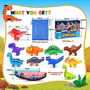 IPOURUP Dinosaur Toys for Kids 3-5: Wooden Stacking Montessori Toys for 3 4 5 6 7 Year Old Balance Competition Game for Family Ideal Easter Birthday Gifts for Kids Ages 3-7 (Double Version)