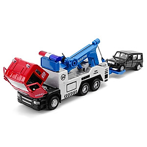 haomsj Toy Tow Truck Pull Back Toy Cars Miniature Carrier Truck Toy for Boys and Girls, Lights and Sound