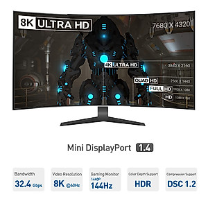Cable Matters Mini DisplayPort to DisplayPort Cable (DisplayPort to Mini DisplayPort 1.4 Cable) with 8K 60Hz Video Resolution and HDR in Black 6 Feet - Thunderbolt and Thunderbolt 2 Port Compatible