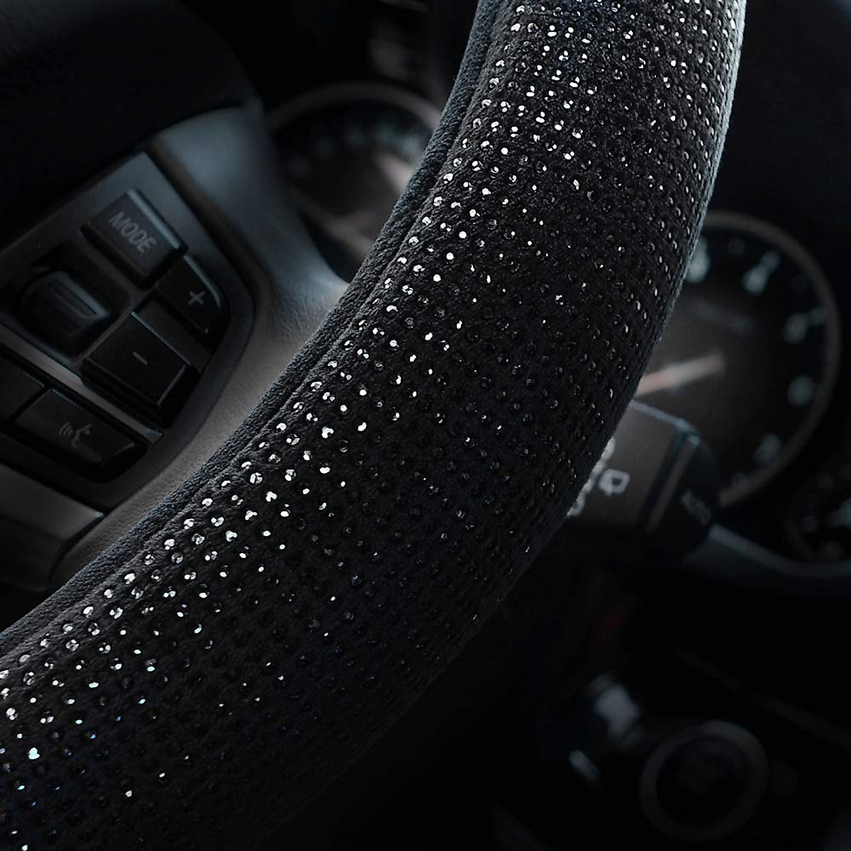Valleycomfy Steering Wheel Cover for Women Men Bling Bling Crystal Diamond Sparkling Car SUV Wheel Protector Universal Fit 15 Inch (Black with Black Diamond, Standard Size(14" 1/2-15" 1/4))