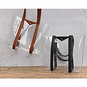 Clear Tote with Vegan Leather Pouch Women Weekender PVC Handbag Shopper Work Bag (Brown)