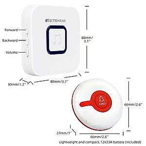 Retekess TH003 Wireless Caregiver Pager System,Nurse Alert System, Emergency Call Bell ,492ft,1 Plug-in Receiver,1 SOS Help Pendant Call Button for Home,Elderly,Patient,Disabled