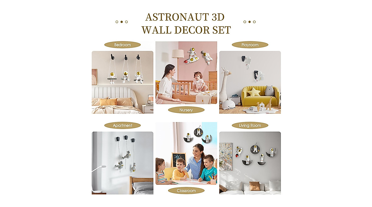 AWNR 3Pcs Astronaut Wall Decor Set for Modern Home & Kids Rooms
