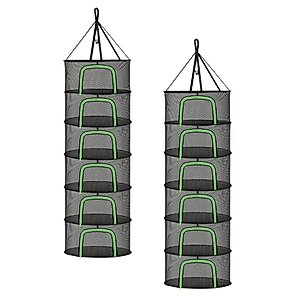 iPower 6-Layer Herb Drying Rack Hanging Mesh 2ft Collapsible Net Dryer with U-Shape Zippers, Pothook, Carabiner and Carrying Bag, 2 Packs
