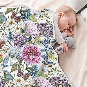 Coikll Floral Bird Butterfly Baby Blanket Cotton Cozy Throw Blanket Warm Nursery Swaddle Receiving Toddler Blankets 30" x 40