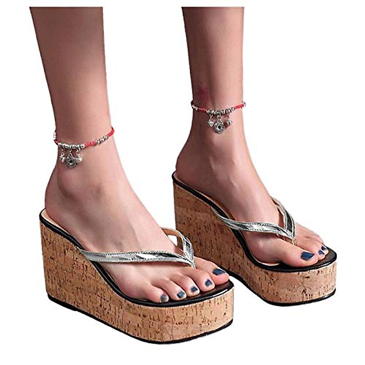 justHIGH Flip Flops for Women Black Platform Wedge Bling Sandals Casual Platforms Wedges Sandals