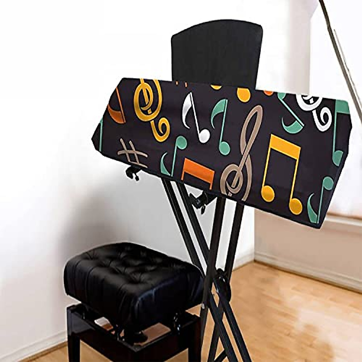 Piano Keyboard Cover,Stretchable Dust-proof Piano Cover with Adjustable Elastic Band for Electronic Keyboard,Digital Piano Keyboard Bags Cases Covers with Music Symbol Print, Suit for 61/88 Keys.