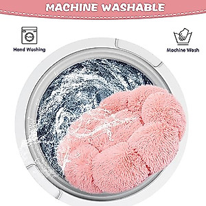 SENNAUX Cat Bed - Cute, Washable Pink Donut Bed for Indoor Cats and Small Dogs, Soft, Fluffy, Anti-Anxiety, Self-Warming, Blush Pink