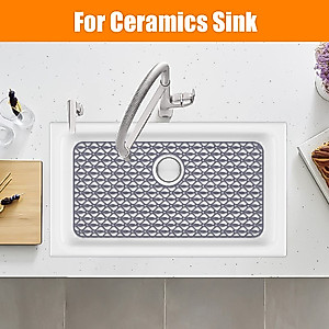 JUSTOGO Sink Protectors for Kitchen Sink 27.5'' x 15.7'', Kitchen Sink Mats Heat Resistant Silicone Mat for Stainless Steel Sink, Sink Mats for Bottom of Kitchen Sink, Rear Drain