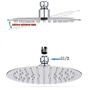 Luxury Round Rain Shower Head Large Stainless Steel High Pressure Shower Head Ultra Thin Rainfall Bath Shower with Silicone Nozzle Easy to Clean and Install (6 INCH)