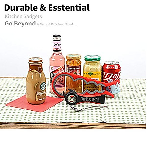 Jar Opener and Bottle Opener with Silicone Jar Gripper to Remove Stubborn Lids, Pull Tabs and Bottles-Designed for Weak Hands,Seniors, Arthritis (Red)