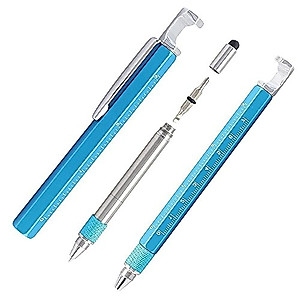 Shulaner 7 in 1 Metal Tech Tool Pen with Ruler, Bottle Opener, Phone Stand, Ballpoint Pen, Stylus and 2 Screw Driver, Multifunction Tool Fit for Men or Women, 4 Color, Pack of 4