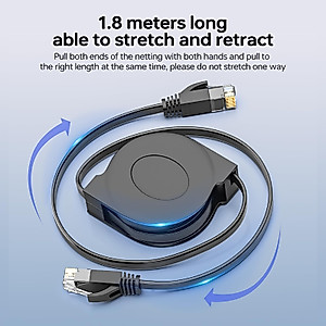 CNCOB Retractable Ethernet Cable Cat6 5.9 ft Ethernet Cable 2 Pack Flat LAN Cable High Speed Outdoor Ethernet Patch Cord for Laptop Travel (5.9 feet(1.8M))